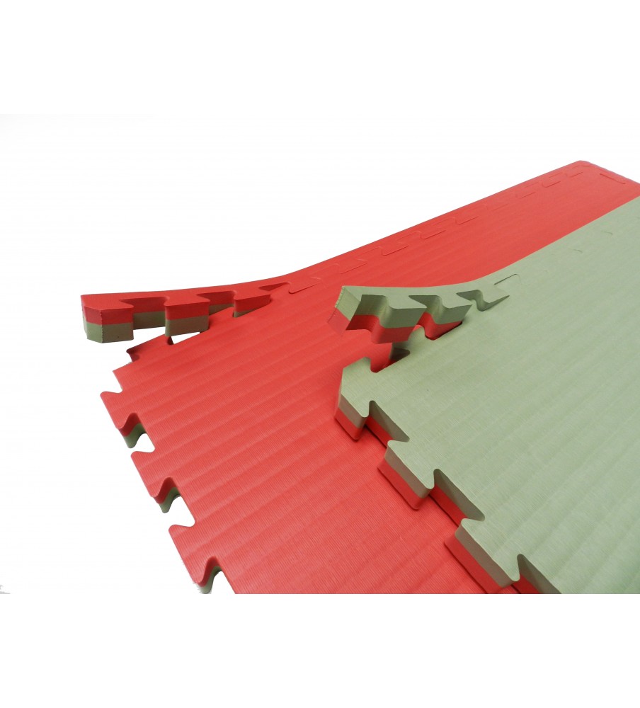 Tapis Puzzle Emboîtable Réversible Vert/Rouge 4 cm | Tatami-Store